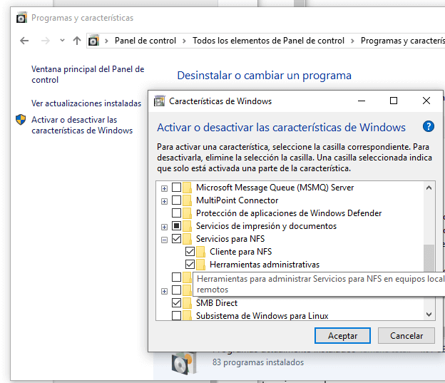 Compartir archivos con NFS servidor Ubuntu y Windows 10