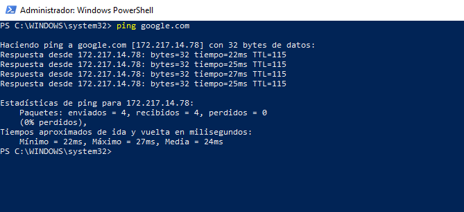 Uso y opciones del comando PING en Windows