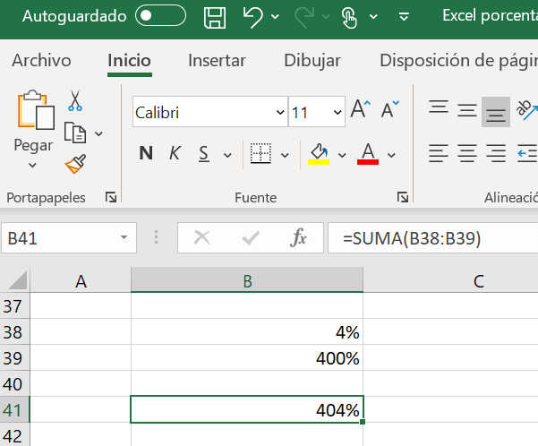 Uso y cálculo de porcentajes en Excel